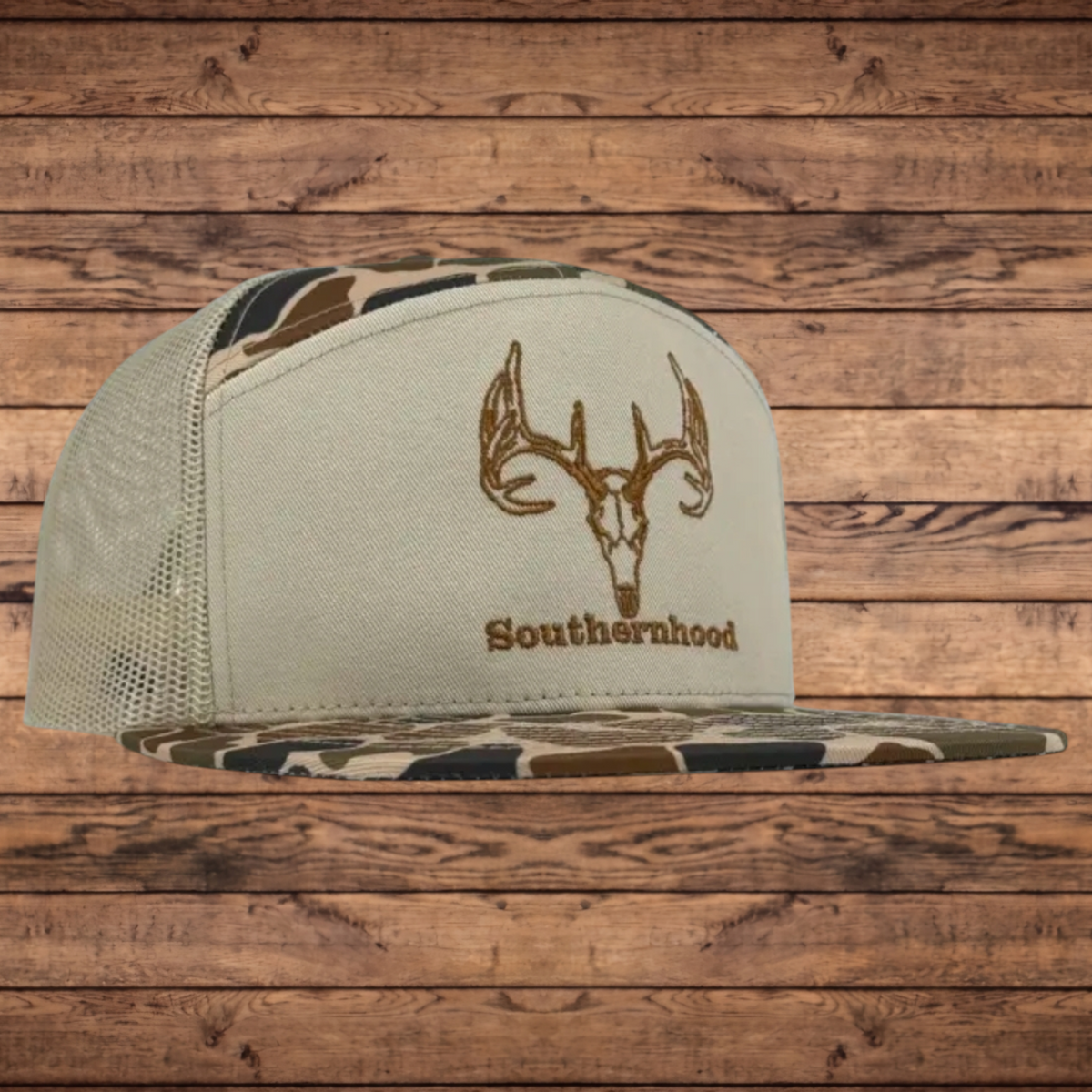 7 Panel, Duck Camo Hat, with Embroidered Deer Skull – Southernhood